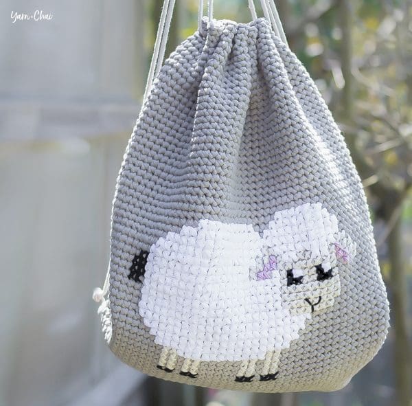 Cross-stitched Lamb Cinched Backpack | Yarn + Chai Blog